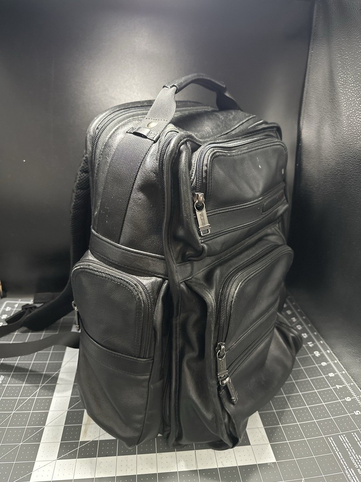Tumi Alpha Bravo Kingsville T-Pass Black Leather Laptop Backpack Travel ...