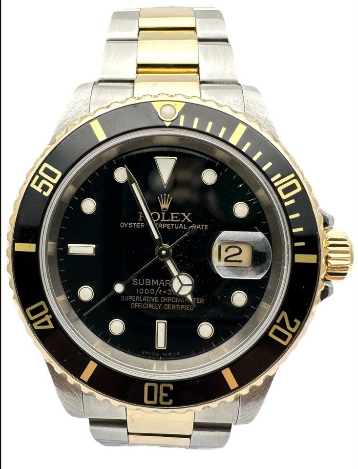 Rolex Submariner 16613 T Silver & 18Kt Gold Oyster Bracelet w Black ...