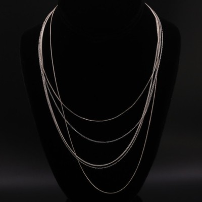 Sterling Silver - Lot of 5 Assorted Curb Box Snake Chain Necklaces - 8g ...