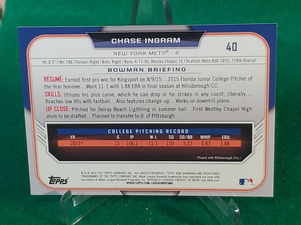 2015 1st Bowman Draft Chase Ingram New York Mets #40 | eBay