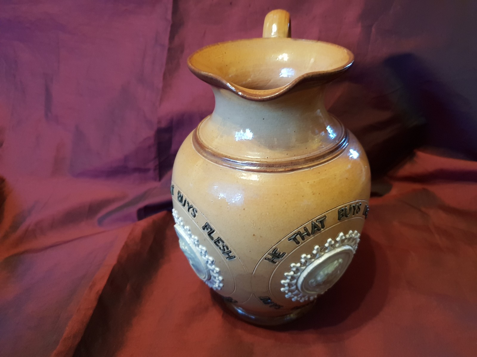 Doulton Lambeth Motto Jug - Circa 1895 'He Who Buys Good Ale buys ...