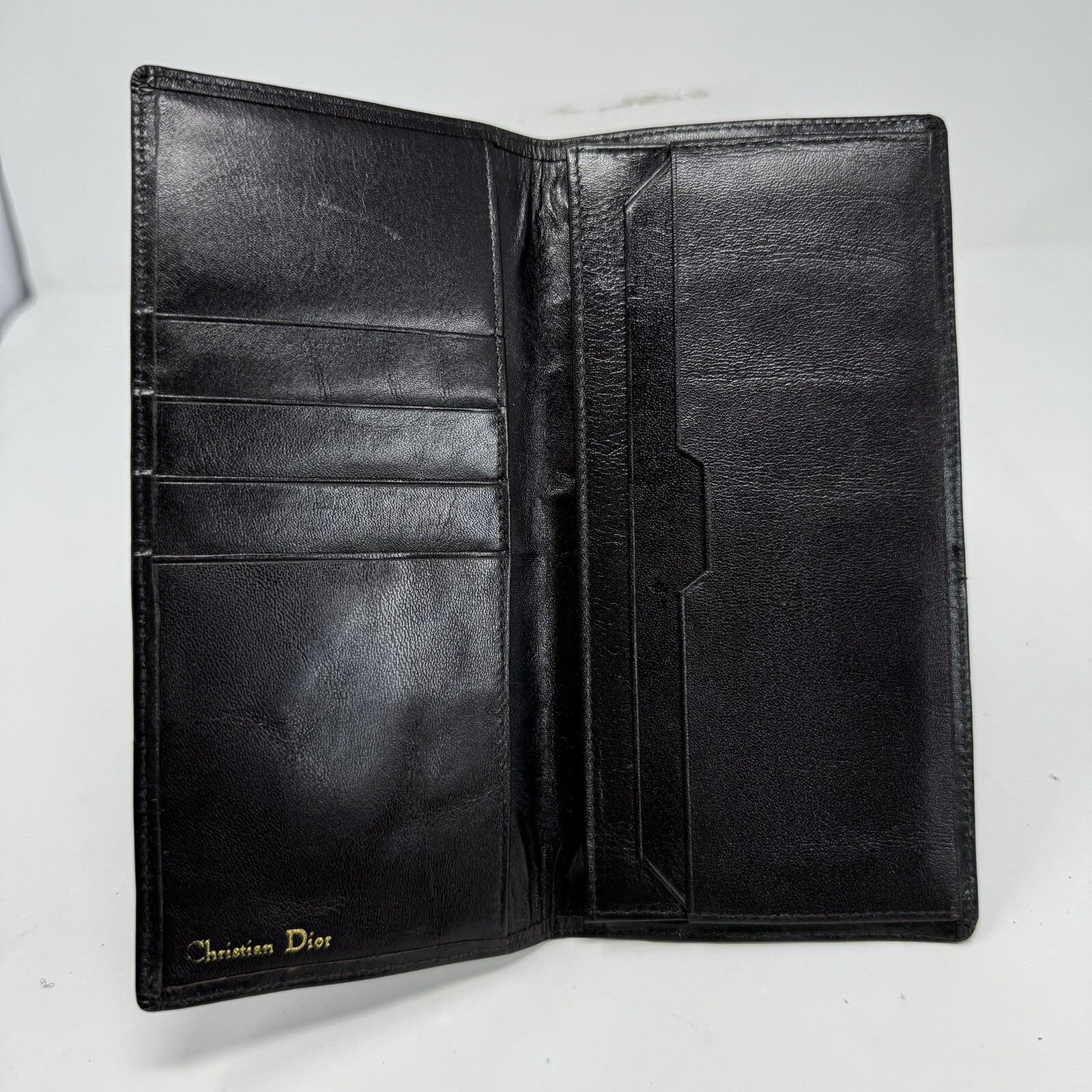 Christian Dior Vintage Black Leather Bi-fold Checkbook ID Credit Card ...
