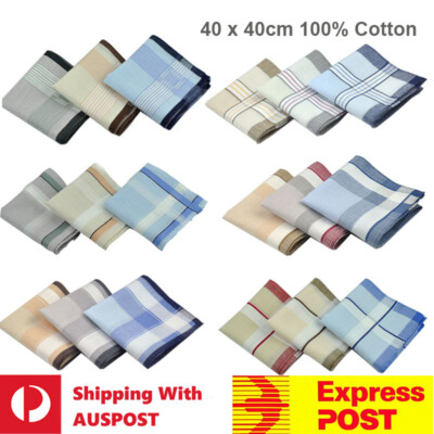 Bulk Sale Men 100% Cotton Large Handkerchief Soft Hanky Pocket 40cm ...