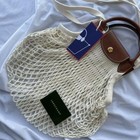 Auth Longchamp Filt Limited Mesh Net Bag White Brown Cotton Leather ...