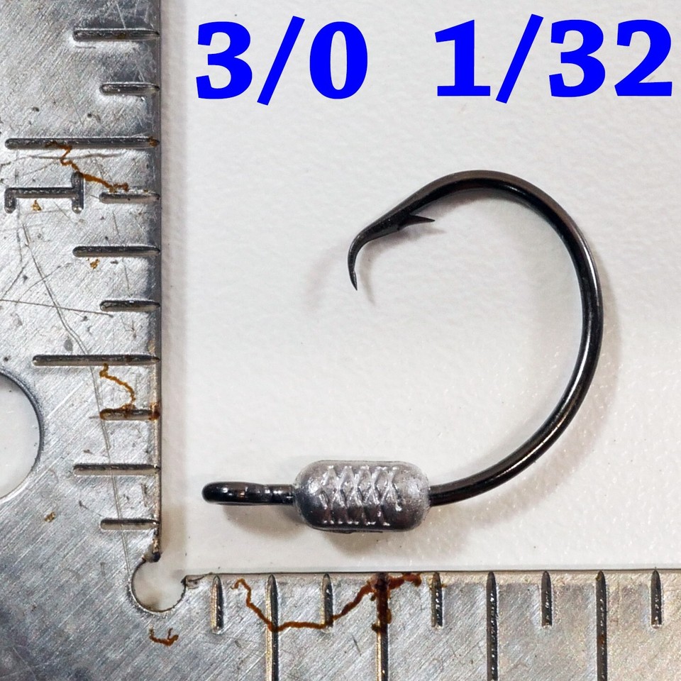 3/0 - 1/32 oz WEIGHTED CIRCLE HOOK JIGS 3/0 Mustad Hook (25 Pack) 6 ...
