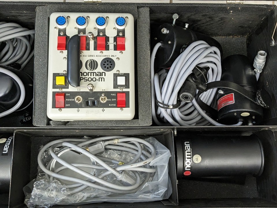 Norman P500-M Strobe 500 Portrait Pack Four LH4 Heads Reflectors Wooden ...