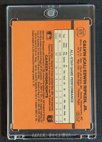 1990 Donruss CAL RIPKEN JR. ALL-STAR #676 Baltimore Orioles Error Card ...