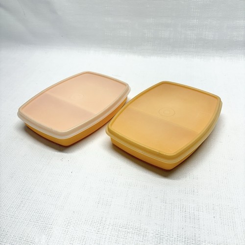 Lot Of 2 Vtg Tupperware Packette Two Compartment Lunchbox Gold ...
