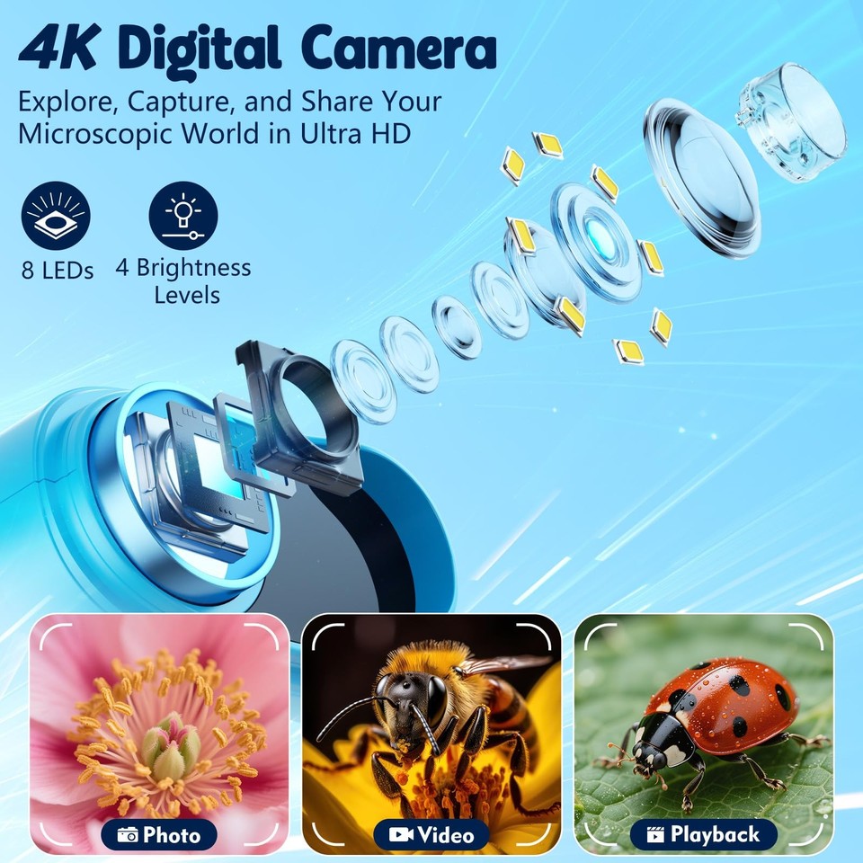 1000X Handheld Microscope for Kids, 4K 2.4" Screen Digital Kids ...