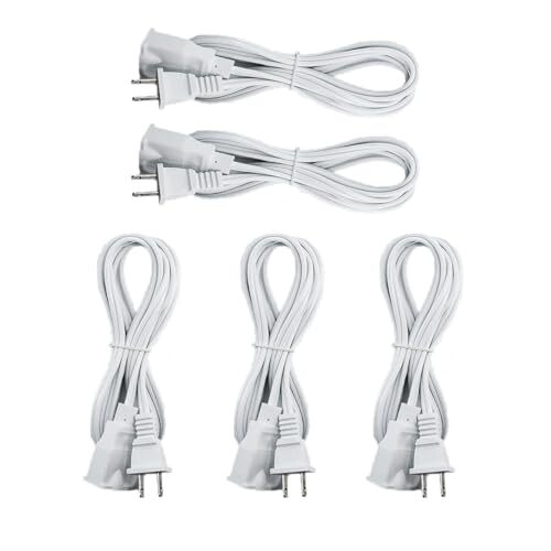 5Pack 2 Prong Extension Power Cord 10ft，Long Power Cable for Indoor and ...