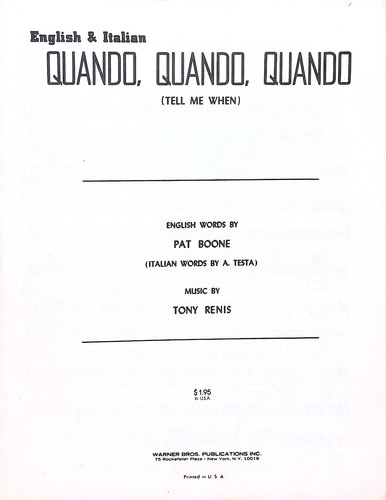 Quando Tell Me When Sheet Music Tony Renis Pat Boone Italian English ...