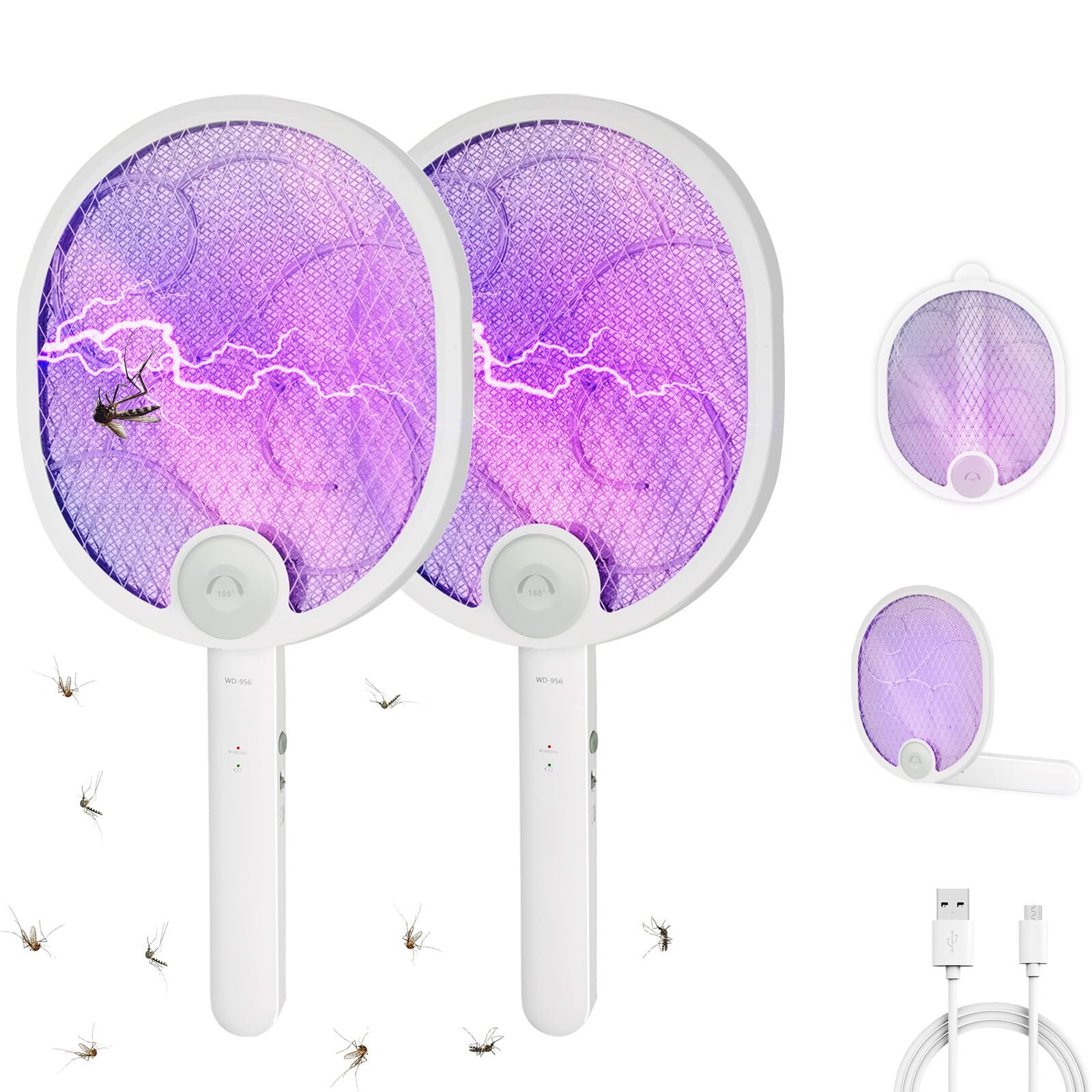 2 Pack Electric Fly Swatter Racket, Large 2 in 1 Bug Zapper Racket, Fly ...