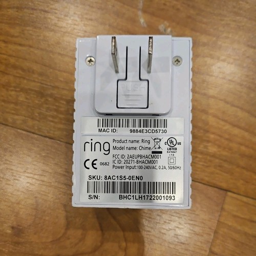 Ring Wi-Fi Chime Doorbell Outlet Plug-In, White, 1st Generation 8AC1S5 ...