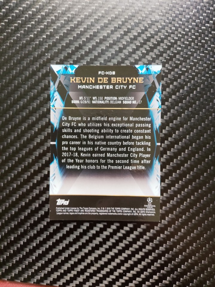 Kevin De Bruyne 2018-19 Topps Finest UCL Corner Stones Silver Refractor ...