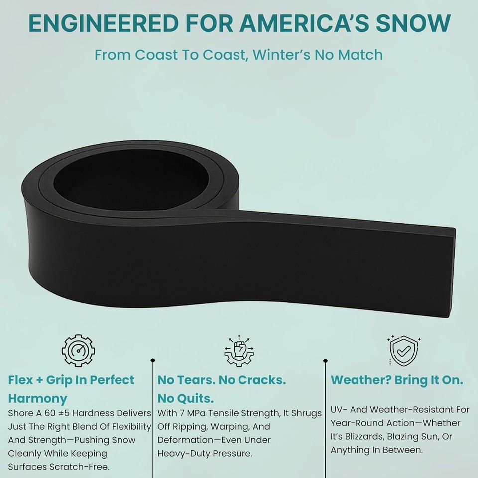 Rubber Snow Plow Cutting Edge 96" x 8" x 1" Smooth & Surface Safe Snow ...