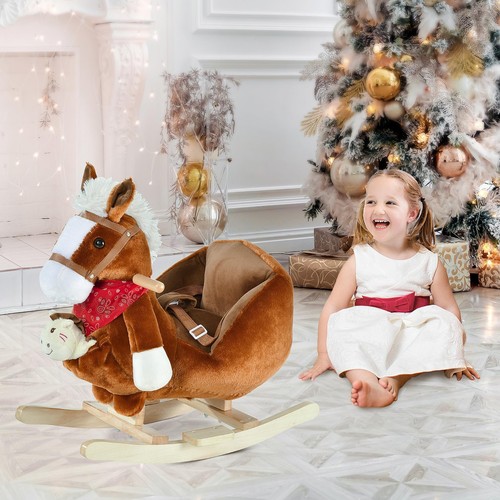 Kids Ride-On Rocking Horse Toy, Rocker with Lullaby Song, Hand Puppets ...