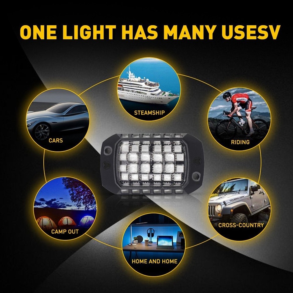 8 X LED Rock Lights Red Underbody Trail Rig Glow Lamp Offroad SUV ...