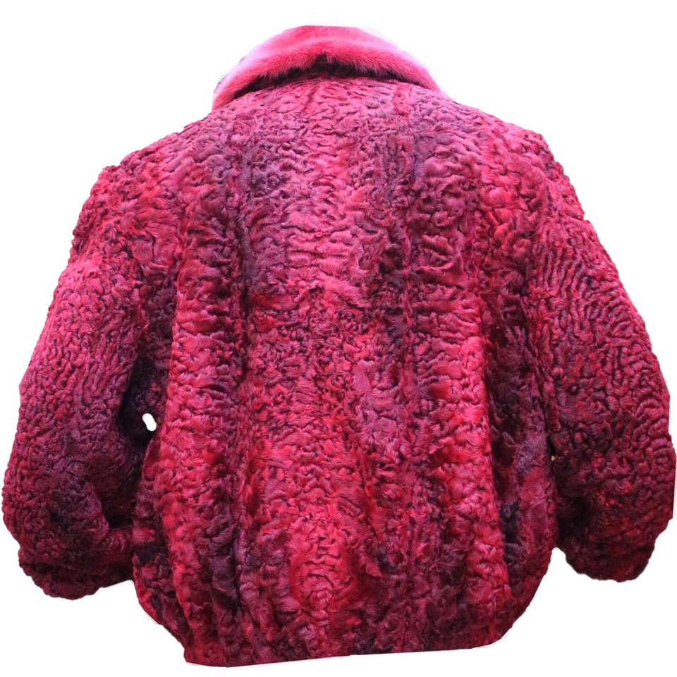 Red Real Persian Karakul Lamb Fur Jacket Mink Fur Collar Bomber Style ...