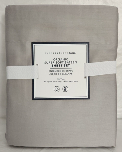 Pottery Barn Dorm Organic Super Soft Sateen XL Twin Sheet Set 3 Light Gray | eBay