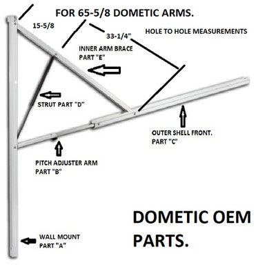 DOMETIC 9100/9200 POWER RV AWNING 49-3/4" STEEL INNER ARM BRACE RAFTER ...