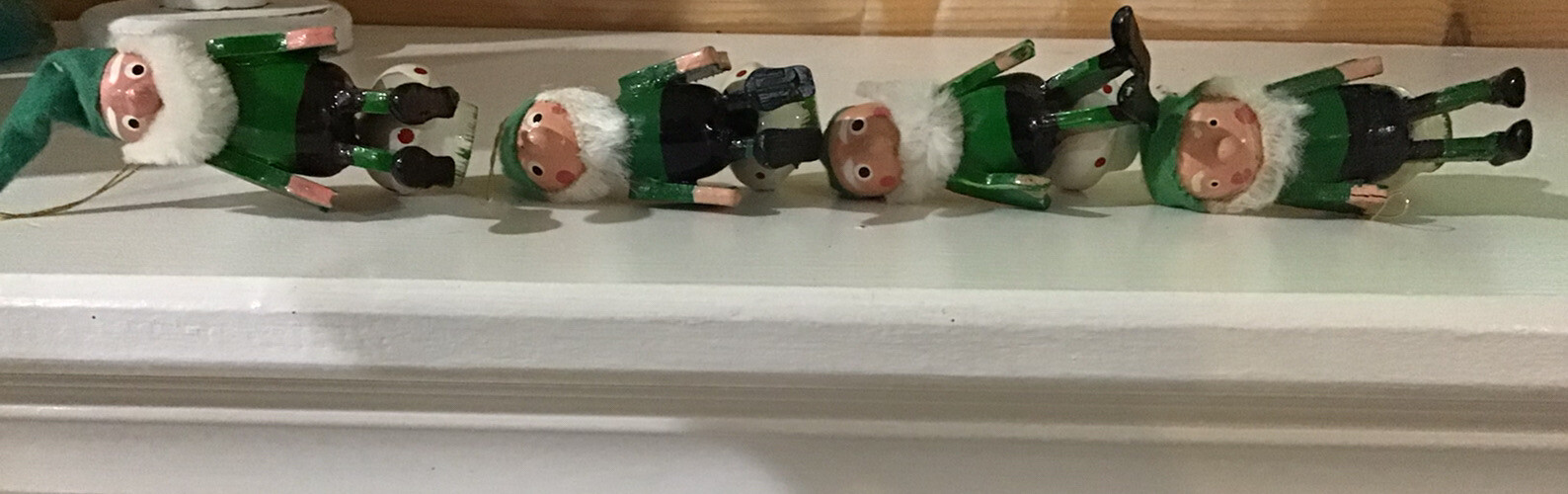 4 Vintage Elf Pixie Wooden Christmas Ornaments Mushrooms Pipe Cleaners ...