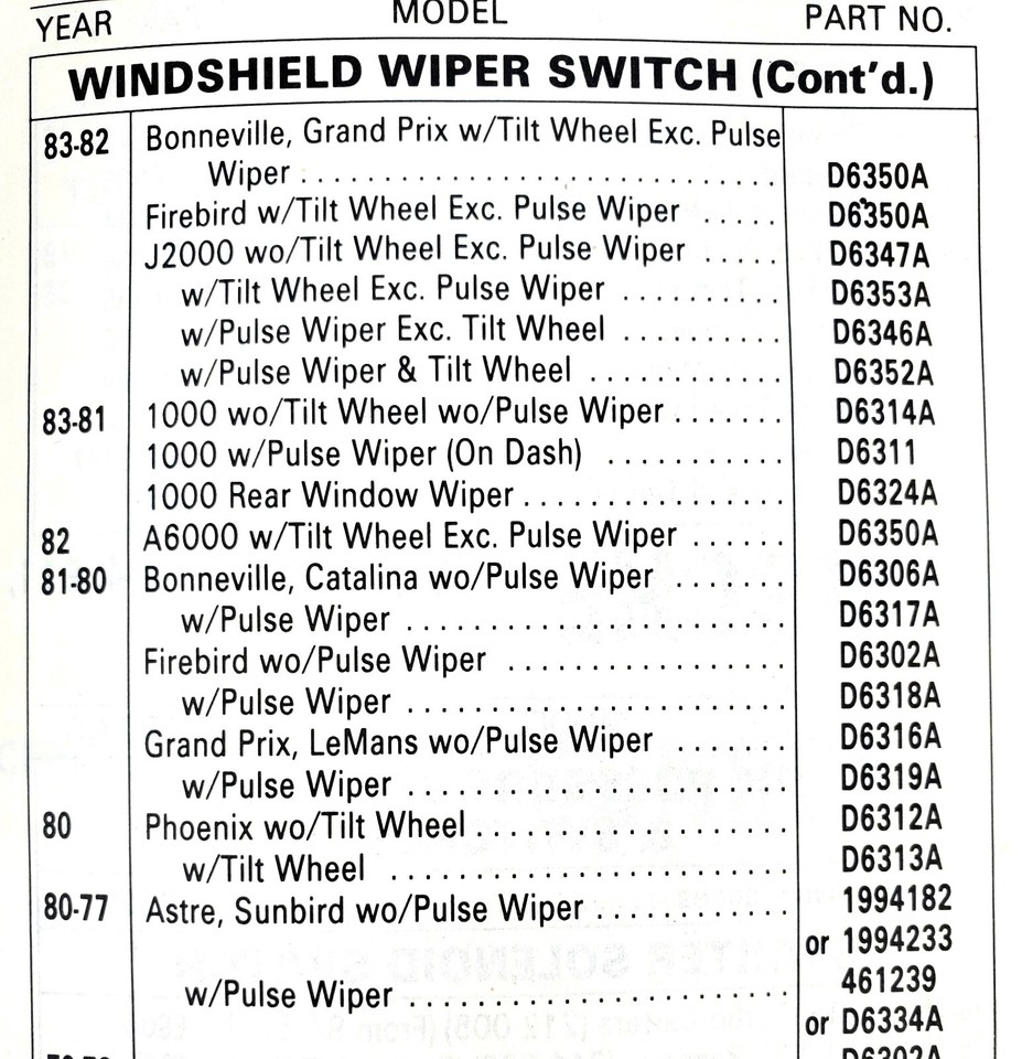 12505681 NOS Delco Remy D6340C Delay Pulse Wiper Switch 10010666 D6318A ...