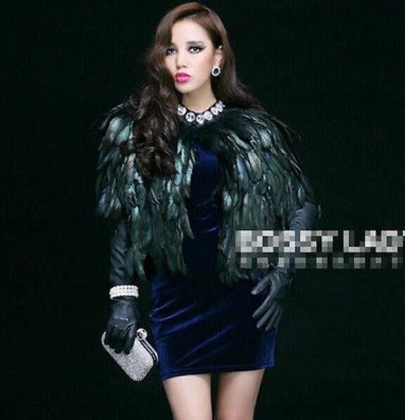 Chic W Women's Faux Fur Nightclub 18 Feather Cape Coat Jacket F Dancing ...