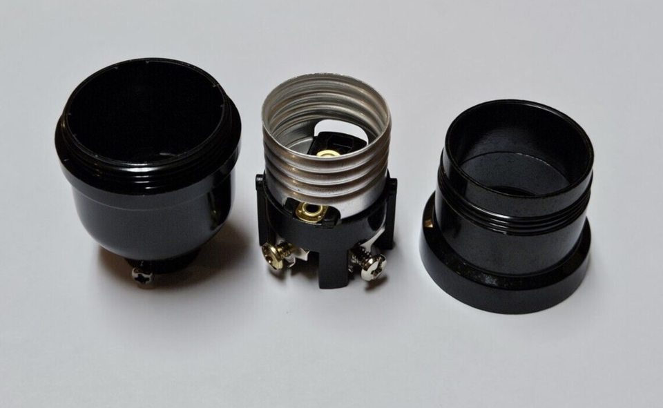 BLACK BAKELITE FULL KEYLESS LAMP SOCKET WITH UNO THREADS E26 NEW 30540J ...