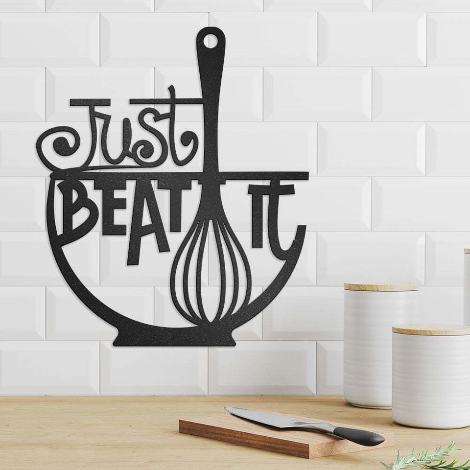 Decorative Kitchen Wall Art with LED, Just Beat It Metal Sign, Kitchen ...