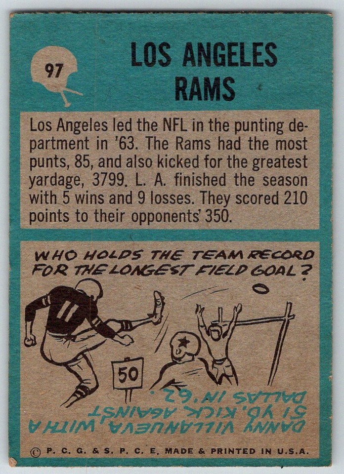 1964 Philadelphia #97 Los Angeles Rams Los Angeles Rams | eBay