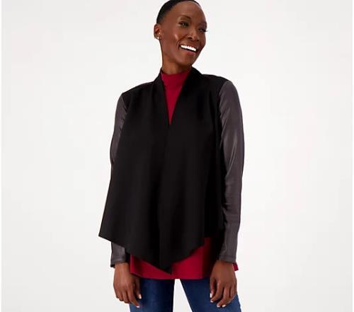 Attitudes by Renee Luxe Ponte and Faux Leather Jacket (Black, Medium ...