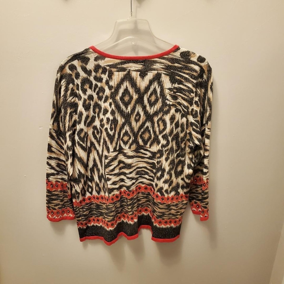 Women's Samantha Grey Animal Print Blouse, Size L, Multi color ...