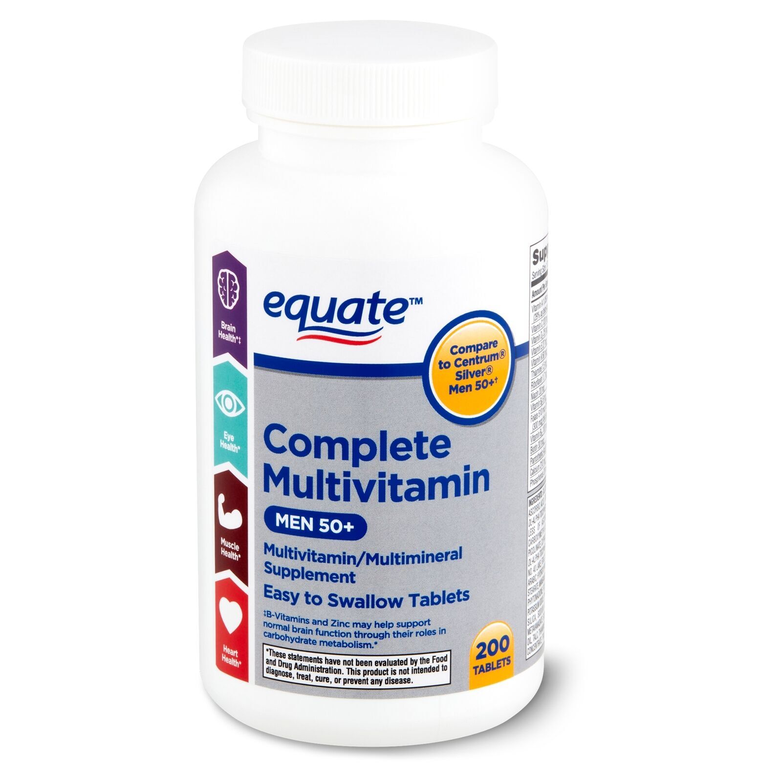 EQUATE WMT648397 Men 50 Complete Multivitamin Centrum Silver 200 ...
