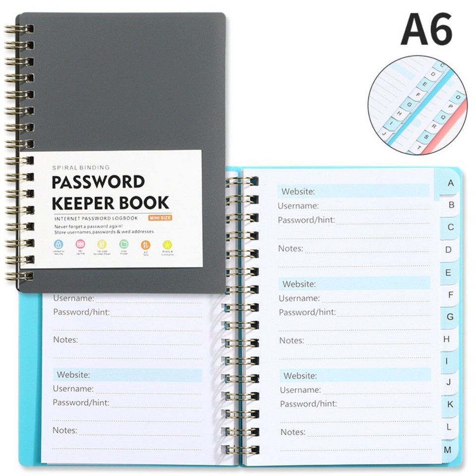 A6 MINI Size Spiral Password Keeper Book With Alphabetical Tabs ...