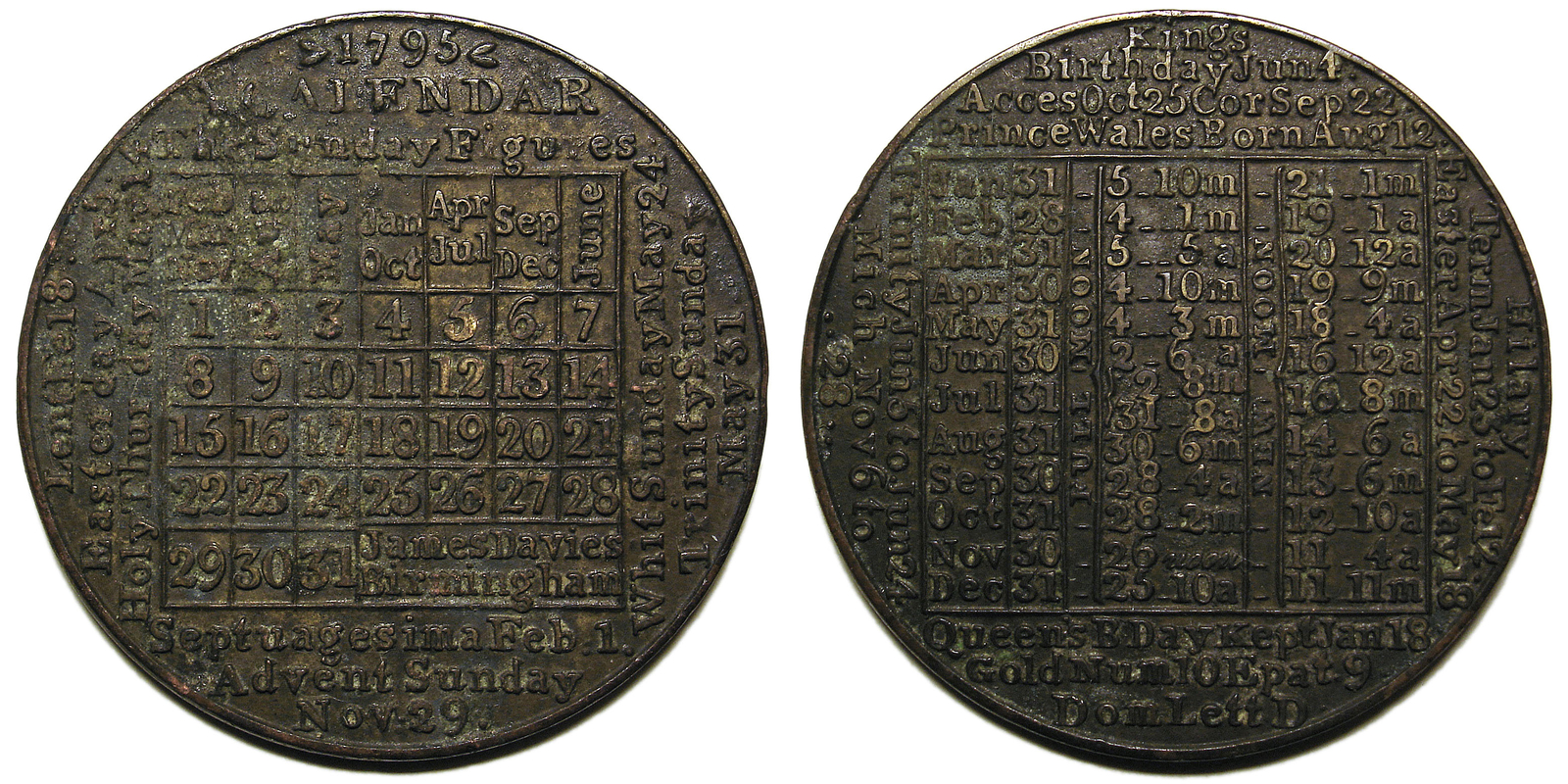 Calendar Medal 1795 by James Davies, Birmingham | eBay UK