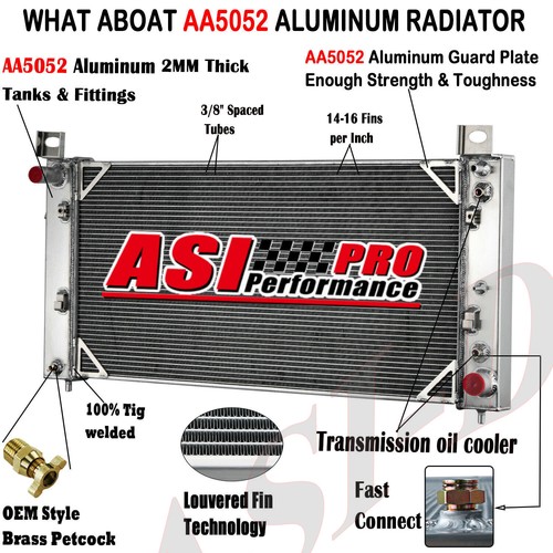 3-ROW Aluminum Radiator For 1999-14 Chevy Silverado 1500 2500 HD 4.3L-6 ...