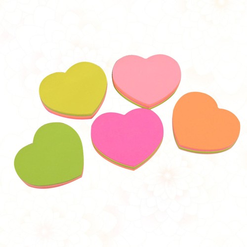 5pcs Heart Shape Sticky Notepads Self-Stick Note Pads Memo Pad Students ...