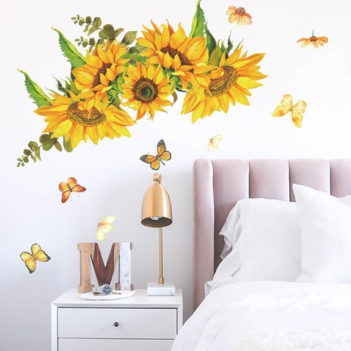 Beautiful Wall Sticker with Sunflower Butterfly Plant Design for Home ...