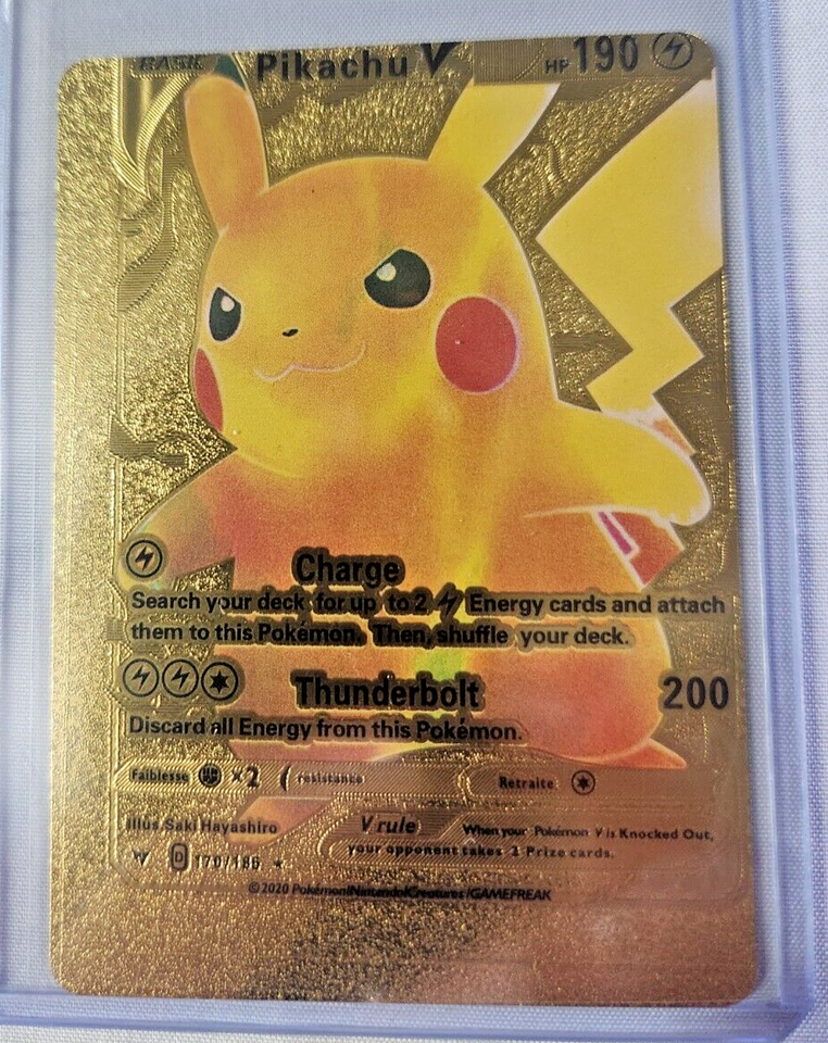 RARE MISPRINT SIDEWAYS Pokémon 2020 Basic Gold Foil V Card Pikachu 170/ ...