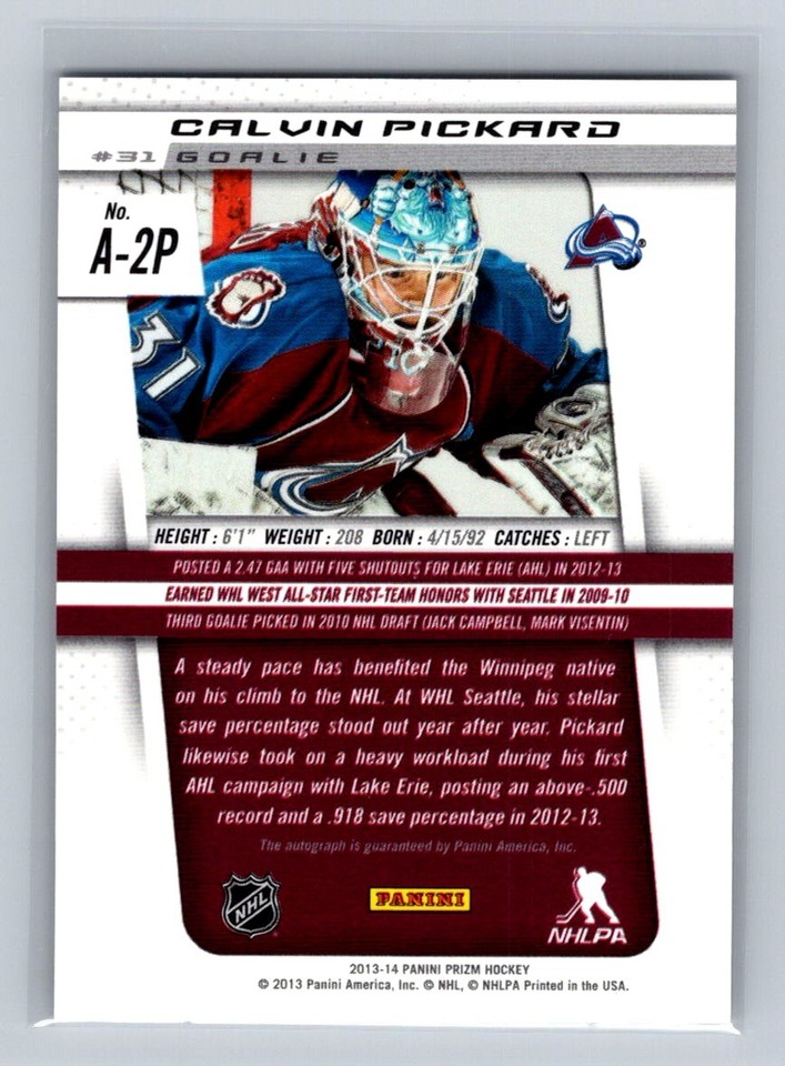 2013-14 Panini Prizm #A-2P Calvin Pickard AU Colorado Avalanche | eBay