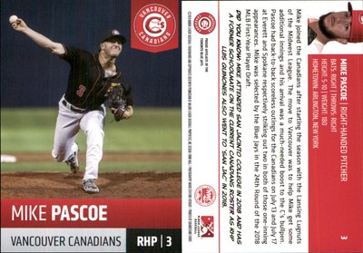 Mike Pascoe 2019 Grandstand Vancouver Canadians Card FREE SHIP *AutographDen* | eBay