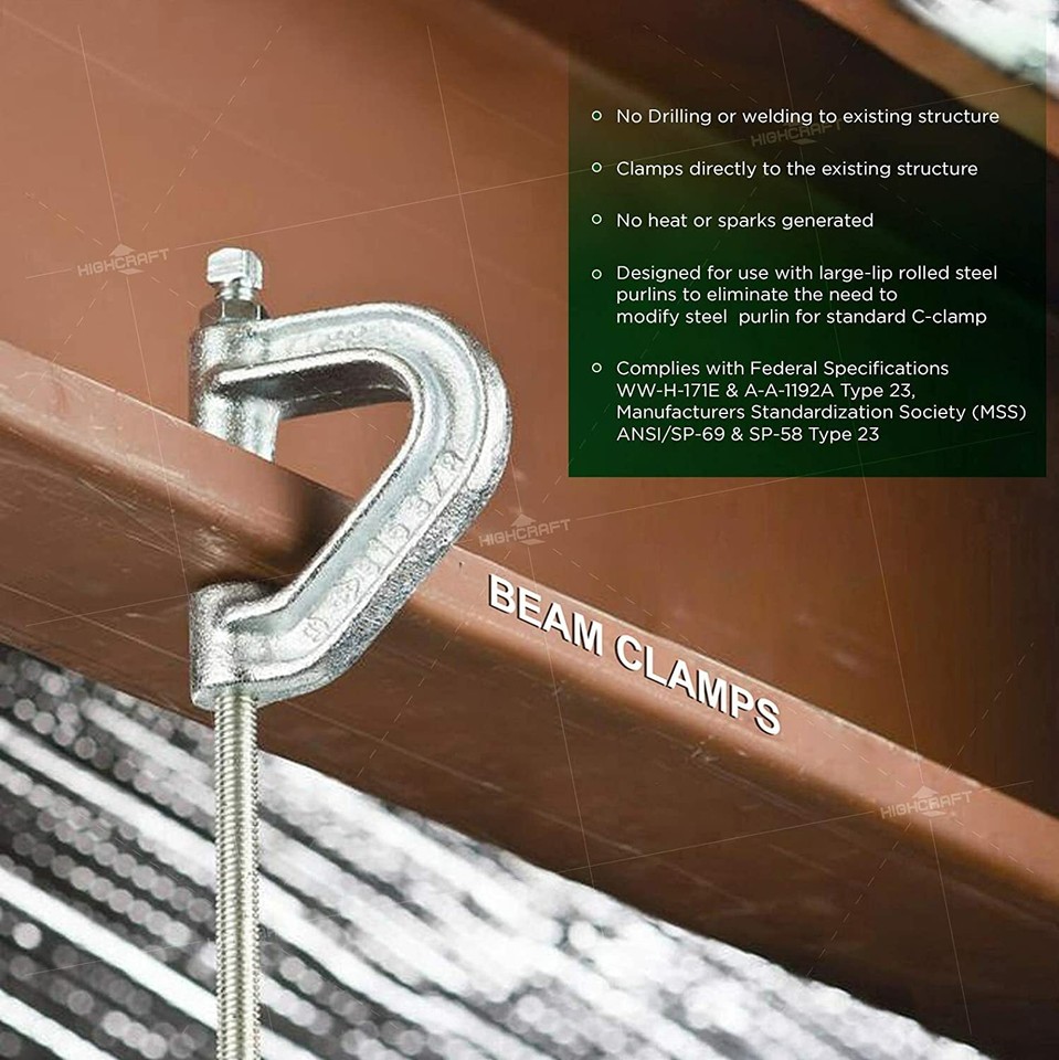 Highcraft Purlin Beam Clamp for 3/8'' Threaded Rod Electro Galvanized ...