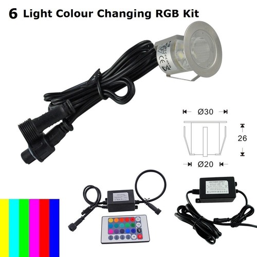 6 x 30mm LED Deck/decking lights Multicolor RGB Colour Changing - Floor ...