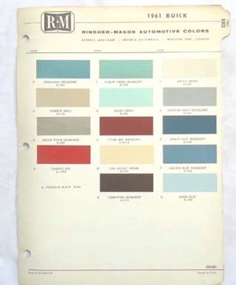 1961 BUICK R-M COLOR PAINT CHIP CHART ALL MODELS ORIGINAL | eBay