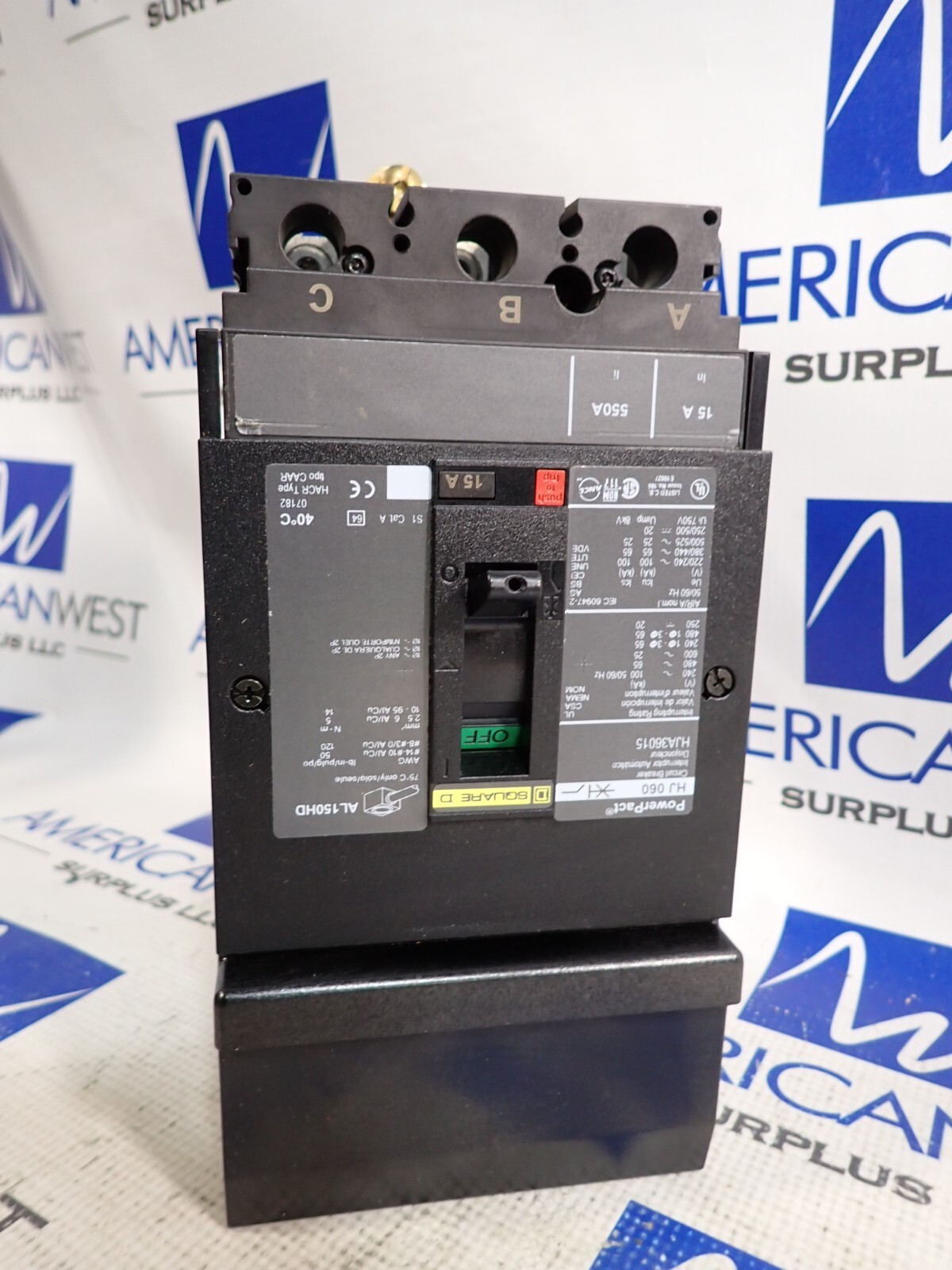 SQUARE D HJA36015 15 amp 600v 3P PowerPact I line Circuit Breaker 65kA ...