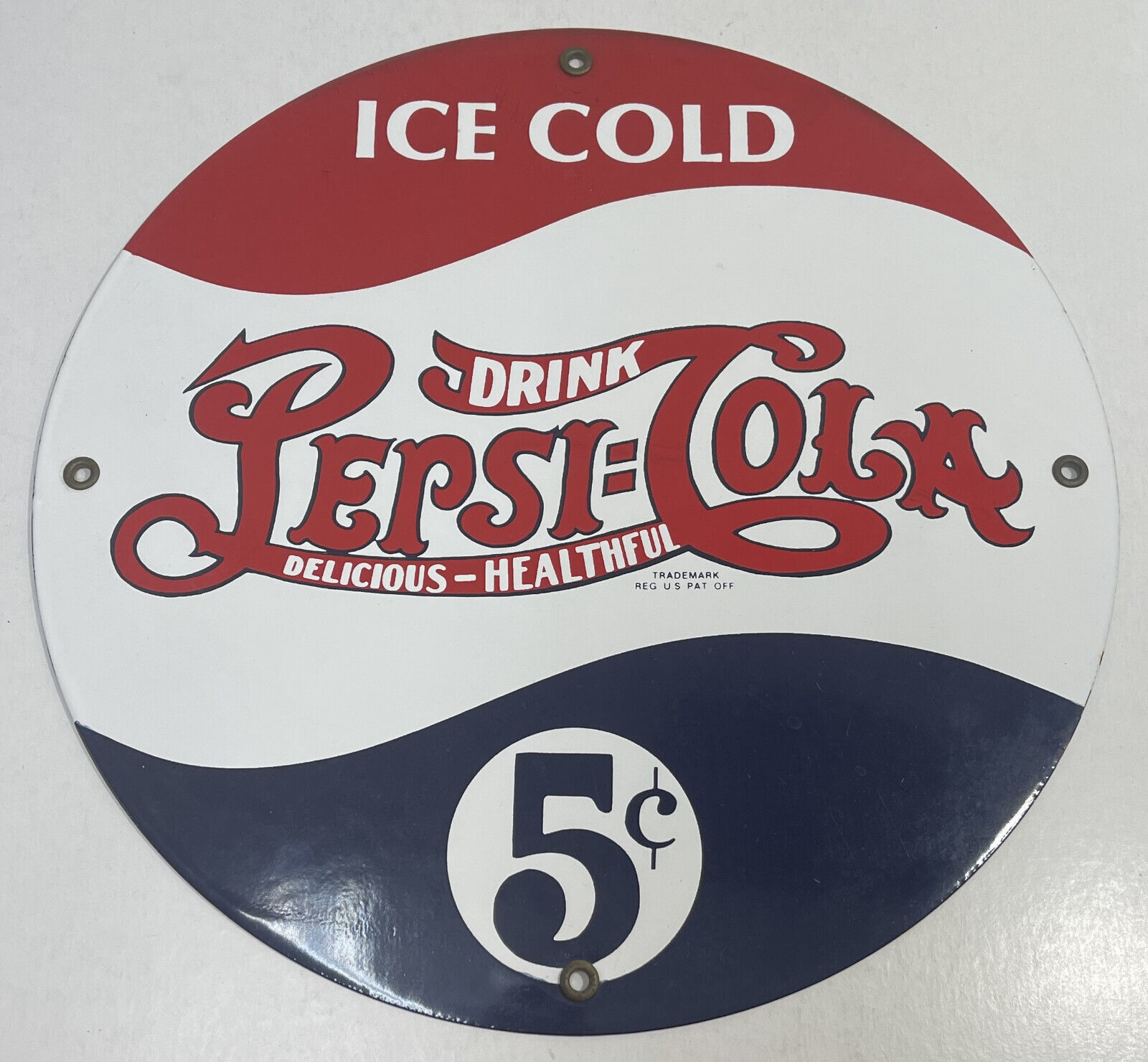 Ice Cold Pepsi-Cola 5¢ - 11-1/2" Round Metal Sign | eBay