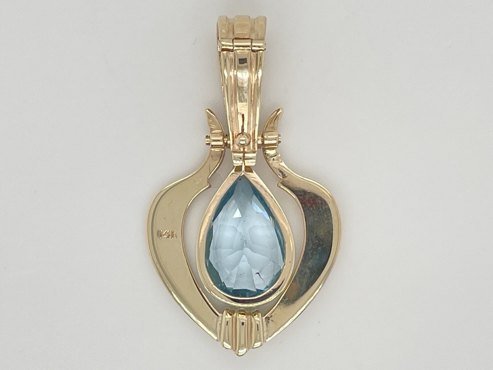 14k Yellow Gold Pear Shaped 7.25 Ct Blue Topaz Swinging Enhancer ...