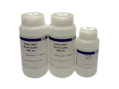 (3) QIAGEN ~650mL RW1 Wash Buffer Bottles & 220mL RLT Lysis Buffer Lot ...