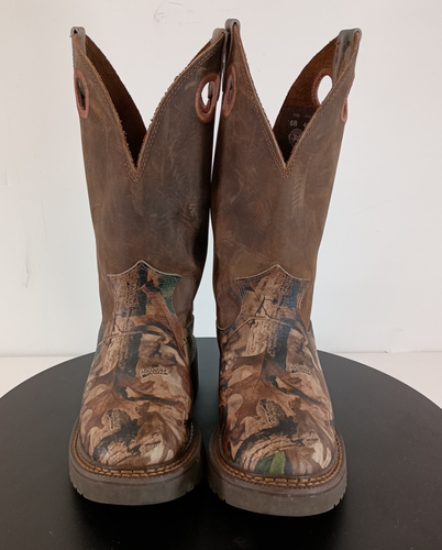 Justin Original Work Boots Camo Brown Slip On Leather Boots 6B STYLE ...