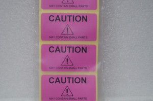 100 pink CAUTION MAY CONTAIN SMALL PARTS Sticky Warning Label 50mm x ...